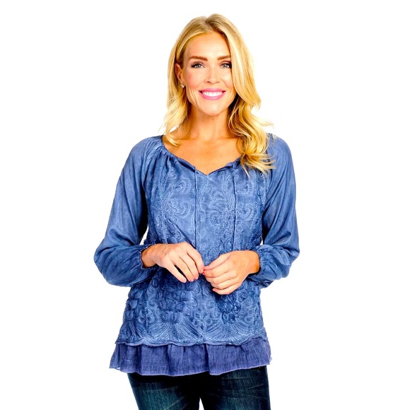 Indigo Thread Co | Tops | Indigo Thread Co Embroidered Chambray Blue ...